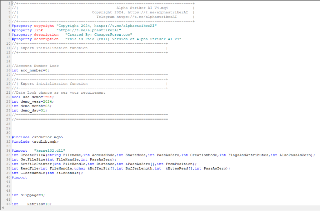 Alpha Striker EA V4.0 - Source Code MQ4 - $49.95